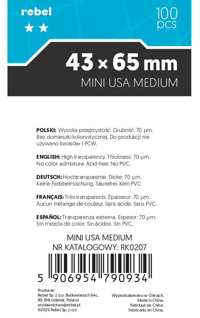 Koszulki na karty Rebel (43x65 mm) Crux Medium, 100 sztuk